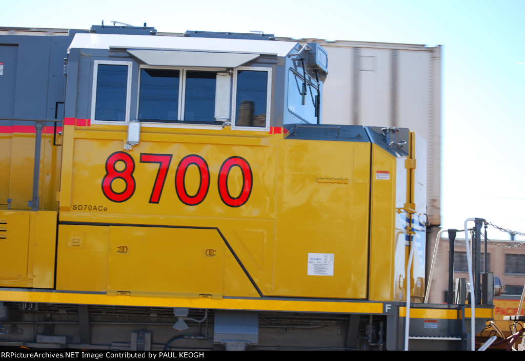 Side Cab Shot of a Very, Very Brand New UP 8700 SD-70ACe only 7 Days Old out of EMD in Canada!!!